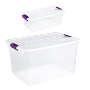 sterilite 66 quart clear latch lid storage container tote, 6 pack, and 6 quart clear latch lid storage container tote, 12 pack for home organization