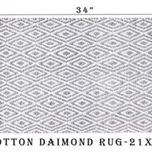 Ramanta Home 100% Cotton Diamond Rug 21x34 Hand Woven Reversible Washable Rug - Grey,Farmhouse Bathroom Rugs,Entry Rugs,Rugs for Living Room,Rag Rug,Kitchen Rug Cotton,Machine Washable Rug,Woven Rug