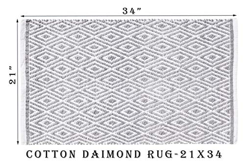 Ramanta Home 100% Cotton Diamond Rug 21x34 Hand Woven Reversible Washable Rug - Grey,Farmhouse Bathroom Rugs,Entry Rugs,Rugs for Living Room,Rag Rug,Kitchen Rug Cotton,Machine Washable Rug,Woven Rug