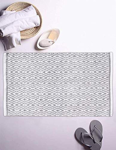 Ramanta Home 100% Cotton Diamond Rug 21x34 Hand Woven Reversible Washable Rug - Grey,Farmhouse Bathroom Rugs,Entry Rugs,Rugs for Living Room,Rag Rug,Kitchen Rug Cotton,Machine Washable Rug,Woven Rug