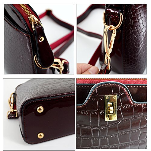 Goodbag Women Crocodile Pattern Leather Clutch Purse Multiple Pocket Evening Bag Crossbody Bag Handbag Wine Red