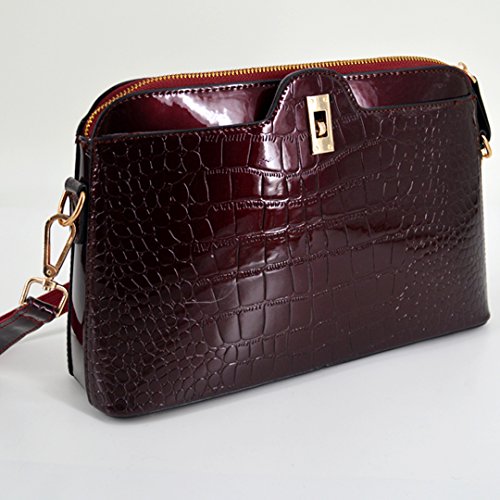 Goodbag Women Crocodile Pattern Leather Clutch Purse Multiple Pocket Evening Bag Crossbody Bag Handbag Wine Red