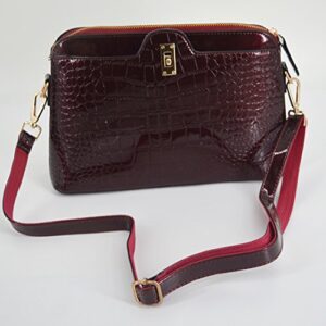 Goodbag Women Crocodile Pattern Leather Clutch Purse Multiple Pocket Evening Bag Crossbody Bag Handbag Wine Red