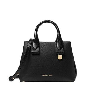 michael kors rollins small snake-embossed leather satchel- black