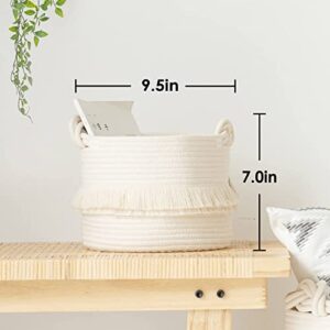 CherryNow Small Woven Storage Baskets Cotton Rope Decorative Hamper for Diaper, Blankets, Magazine and Keys, Cute Tassel Nursery Decor - Home Storage Container – 9.5'' x 7''