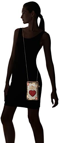 Mary Frances Queen of Hearts Beaded Playing Card Crossbody Phone Bag, silver