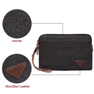 Canvas Wristlet Bag Large Clutch Bag Wallet Purse Zipper Pouch Handbag Organizer with Leather Strap for Men