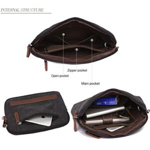 Canvas Wristlet Bag Large Clutch Bag Wallet Purse Zipper Pouch Handbag Organizer with Leather Strap for Men