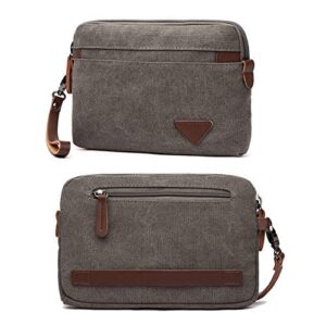 Canvas Wristlet Bag Large Clutch Bag Wallet Purse Zipper Pouch Handbag Organizer with Leather Strap for Men