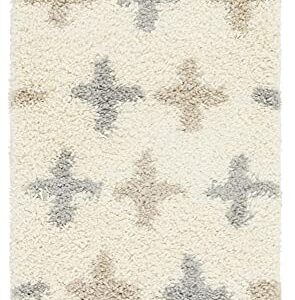 Unique Loom Hygge Shag Collection Modern Moroccan Inspired, Geometric Design, Plush & Cozy Area Rug, 2' 2" x 3' 0", Ivory/Tan