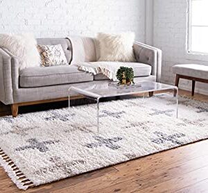 Unique Loom Hygge Shag Collection Modern Moroccan Inspired, Geometric Design, Plush & Cozy Area Rug, 2' 2" x 3' 0", Ivory/Tan