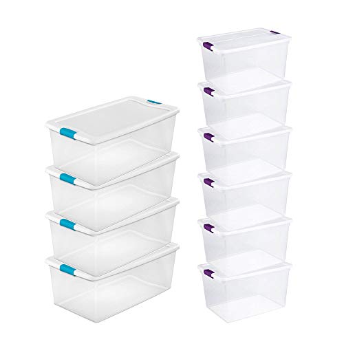 Sterilite Storage System Solution with 106 Quart Clear Storage Tote w/Latching Lid, 4 Pack, and 66 Quart Clear Storage Tote w/Latching Lid, 6 Pack