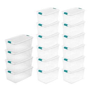 sterilite 106 quart (4 pack) & 64 quart (12 pack) latching clear plastic storage organizer tote tub container bin box for organization and storage