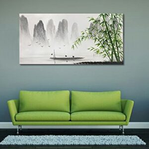 Large Hand Painted Traditional Chinese Painting Black and White Modern Landscape Canvas Wall Art Handmade Bamboo Artwork