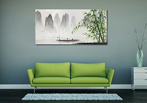 Large Hand Painted Traditional Chinese Painting Black and White Modern Landscape Canvas Wall Art Handmade Bamboo Artwork