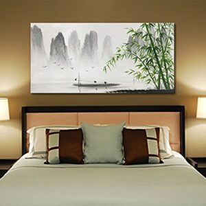 Large Hand Painted Traditional Chinese Painting Black and White Modern Landscape Canvas Wall Art Handmade Bamboo Artwork