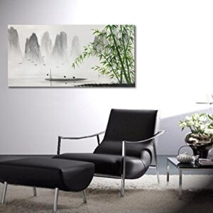 Large Hand Painted Traditional Chinese Painting Black and White Modern Landscape Canvas Wall Art Handmade Bamboo Artwork