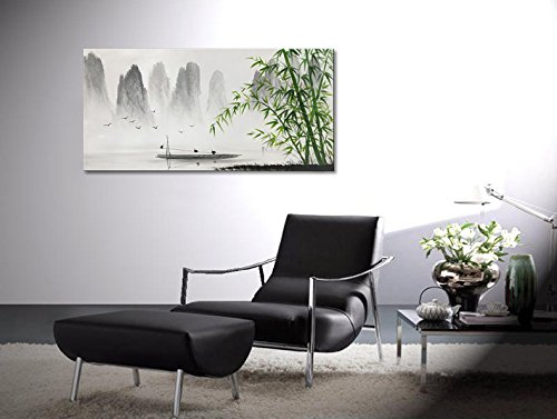 Large Hand Painted Traditional Chinese Painting Black and White Modern Landscape Canvas Wall Art Handmade Bamboo Artwork