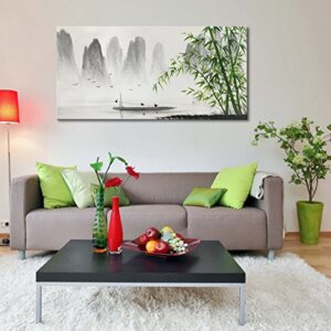 Large Hand Painted Traditional Chinese Painting Black and White Modern Landscape Canvas Wall Art Handmade Bamboo Artwork