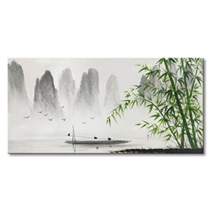 Large Hand Painted Traditional Chinese Painting Black and White Modern Landscape Canvas Wall Art Handmade Bamboo Artwork