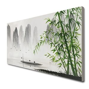 Large Hand Painted Traditional Chinese Painting Black and White Modern Landscape Canvas Wall Art Handmade Bamboo Artwork