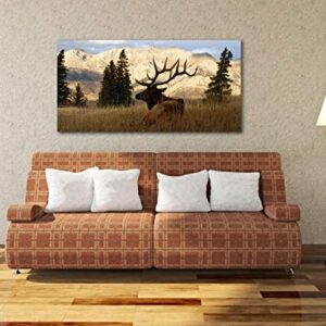 VVOVV Wall Decor Wildlife Animal Painting Deer Elk Wall Art Canvas Prints Autumn Forest Landscape Picture Stretched Framed Modern Home Decor for Bedroom Ready to Hang - 24x48 inches