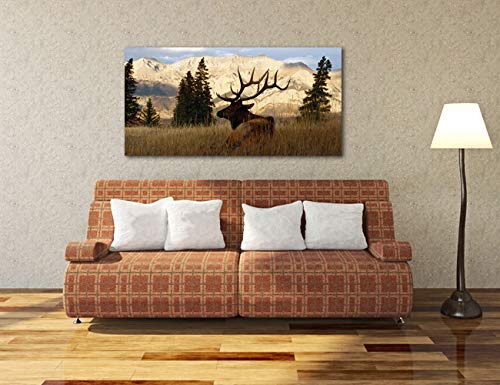 VVOVV Wall Decor Wildlife Animal Painting Deer Elk Wall Art Canvas Prints Autumn Forest Landscape Picture Stretched Framed Modern Home Decor for Bedroom Ready to Hang - 24x48 inches