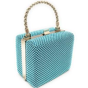 XX-Small clutch Metal beaded mesh evening box purse for Cocktail Party Prom Wedding Banquet (Matt-Blue)