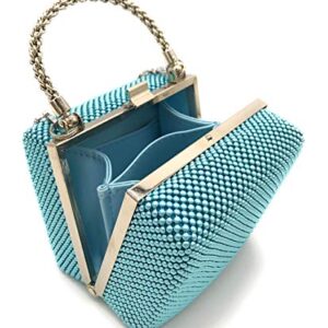 XX-Small clutch Metal beaded mesh evening box purse for Cocktail Party Prom Wedding Banquet (Matt-Blue)