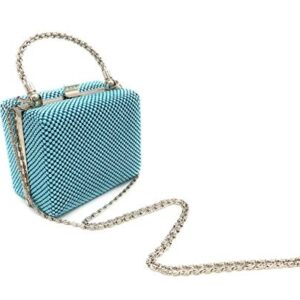 XX-Small clutch Metal beaded mesh evening box purse for Cocktail Party Prom Wedding Banquet (Matt-Blue)