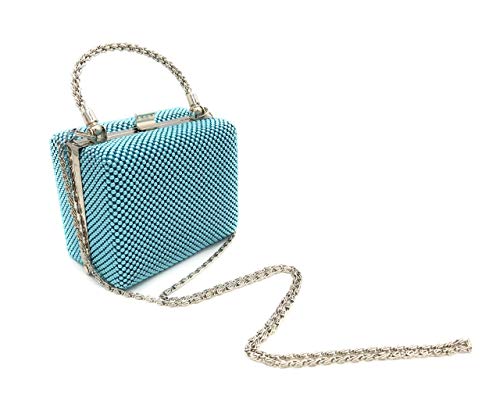 XX-Small clutch Metal beaded mesh evening box purse for Cocktail Party Prom Wedding Banquet (Matt-Blue)