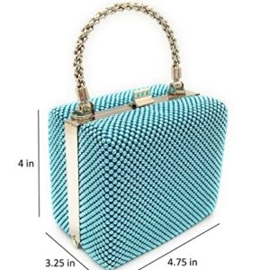 XX-Small clutch Metal beaded mesh evening box purse for Cocktail Party Prom Wedding Banquet (Matt-Blue)