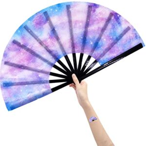 Amajiji Large Folding Fan, Chinease/Japanese Bamboo and Nylon-Cloth Folding Hand Fan, Hand Folding Fans for Women/Men, Hand Fan Festival Gift Fan Craft Fan Folding Fan Dance Fan (Galaxy)