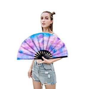 Amajiji Large Folding Fan, Chinease/Japanese Bamboo and Nylon-Cloth Folding Hand Fan, Hand Folding Fans for Women/Men, Hand Fan Festival Gift Fan Craft Fan Folding Fan Dance Fan (Galaxy)