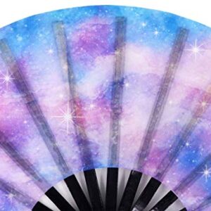 Amajiji Large Folding Fan, Chinease/Japanese Bamboo and Nylon-Cloth Folding Hand Fan, Hand Folding Fans for Women/Men, Hand Fan Festival Gift Fan Craft Fan Folding Fan Dance Fan (Galaxy)