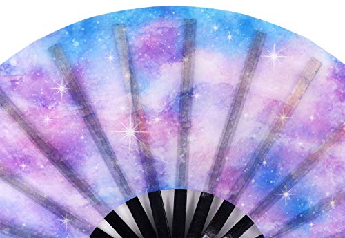 Amajiji Large Folding Fan, Chinease/Japanese Bamboo and Nylon-Cloth Folding Hand Fan, Hand Folding Fans for Women/Men, Hand Fan Festival Gift Fan Craft Fan Folding Fan Dance Fan (Galaxy)