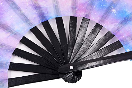 Amajiji Large Folding Fan, Chinease/Japanese Bamboo and Nylon-Cloth Folding Hand Fan, Hand Folding Fans for Women/Men, Hand Fan Festival Gift Fan Craft Fan Folding Fan Dance Fan (Galaxy)