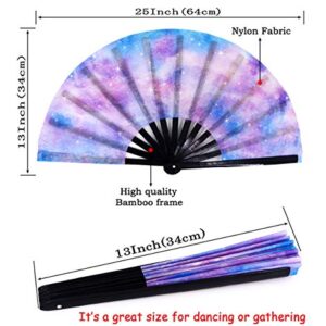 Amajiji Large Folding Fan, Chinease/Japanese Bamboo and Nylon-Cloth Folding Hand Fan, Hand Folding Fans for Women/Men, Hand Fan Festival Gift Fan Craft Fan Folding Fan Dance Fan (Galaxy)