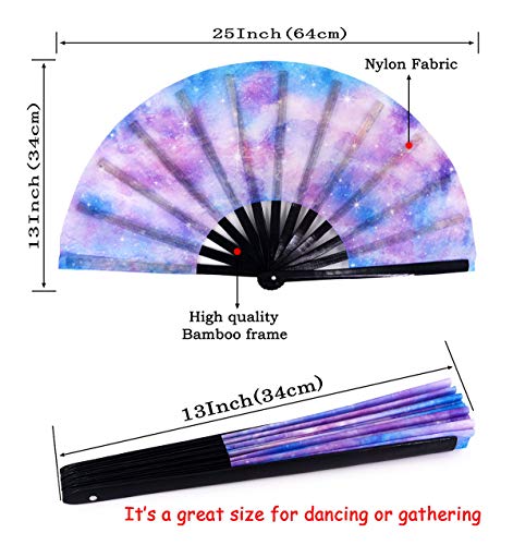 Amajiji Large Folding Fan, Chinease/Japanese Bamboo and Nylon-Cloth Folding Hand Fan, Hand Folding Fans for Women/Men, Hand Fan Festival Gift Fan Craft Fan Folding Fan Dance Fan (Galaxy)