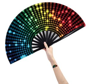 amajiji large folding hand rave fan for women/men, chinease/japanese bamboo and nylon-cloth folding hand fan, hand fan festival fan gift fan craft fan folding fan dance fan