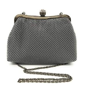 Women clutch small metal beaded mesh evening purse bag for Cocktail Party Prom Wedding Banquet (Gun Metal)