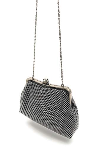 Women clutch small metal beaded mesh evening purse bag for Cocktail Party Prom Wedding Banquet (Gun Metal)