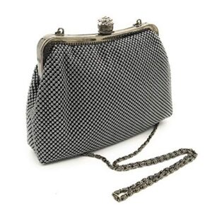 Women clutch small metal beaded mesh evening purse bag for Cocktail Party Prom Wedding Banquet (Gun Metal)