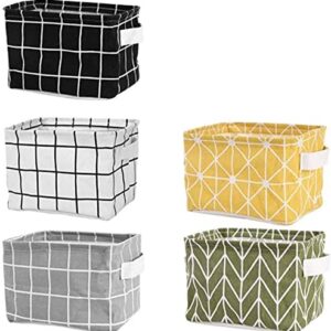 Tamicy Mini Storage Basket（Pack of 5）- Blend Storage Bins for Makeup, Book, Baby Toy,8x6x5.5 inch Home Decor Canvas Organizers Bag 8x6.3x5.1 inch