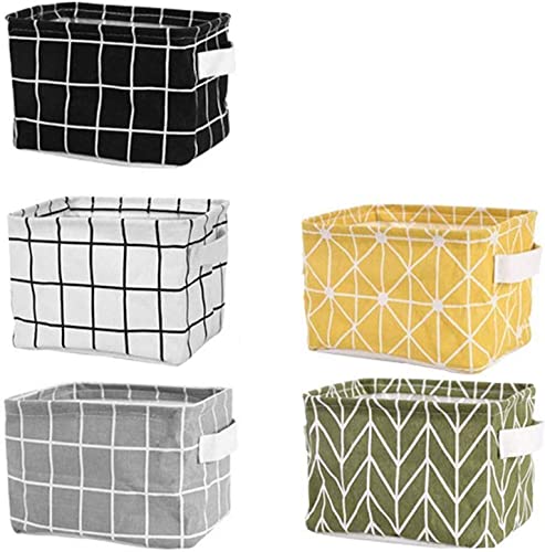 Tamicy Mini Storage Basket（Pack of 5）- Blend Storage Bins for Makeup, Book, Baby Toy,8x6x5.5 inch Home Decor Canvas Organizers Bag 8x6.3x5.1 inch