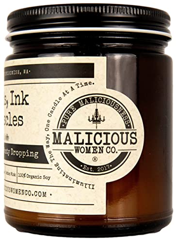 Malicious Women Candle Co - Beards, Ink & Muscles, Oakmoss & Amber Infused with Spontaneous Panty Dropping, All-Natural Soy Candle, 9 oz