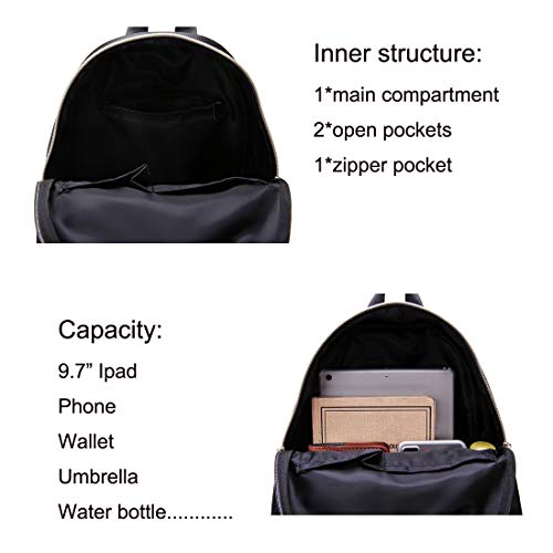 YANAIER Women Mini Backpack Purse Waterproof Nylon Fashion College Bag Daypack Black