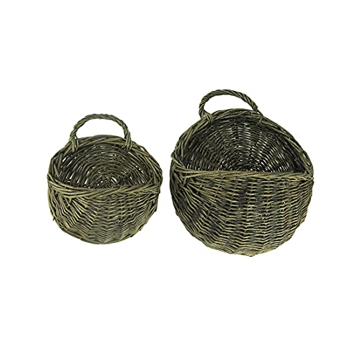 PD Home & Garden Rustic Round Woven Wicker Wall Basket Set of 2