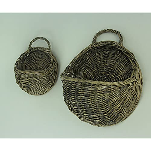 PD Home & Garden Rustic Round Woven Wicker Wall Basket Set of 2