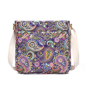 Malirona Canvas Crossbody Bags for Women Travel Messenger Purse Shoulder Bag Satchel Floral Pattern (Purple Flower)